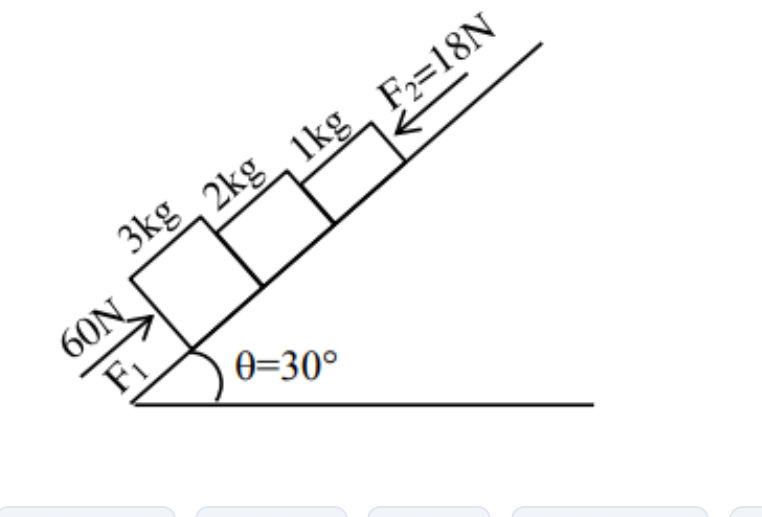 Three blocks with masses 3kg 2kg and 1kg are | StudyX