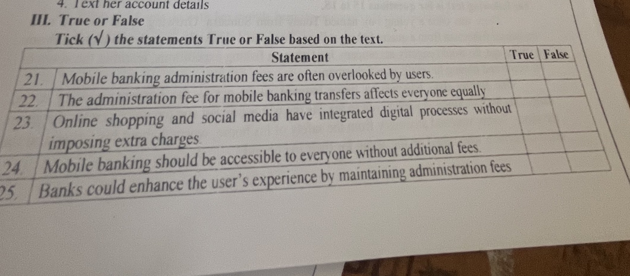III True or False Tick () the statements | StudyX