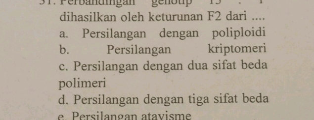 dihasilkan oleh keturunan F2 dari a | StudyX
