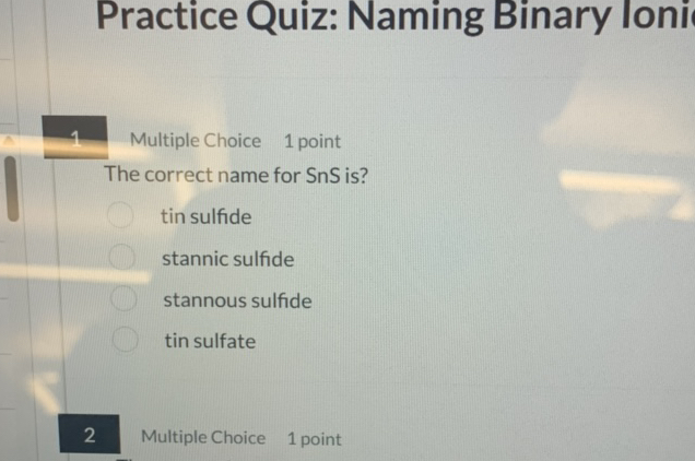 Practice Quiz Naming Binary Ionic Multiple | StudyX