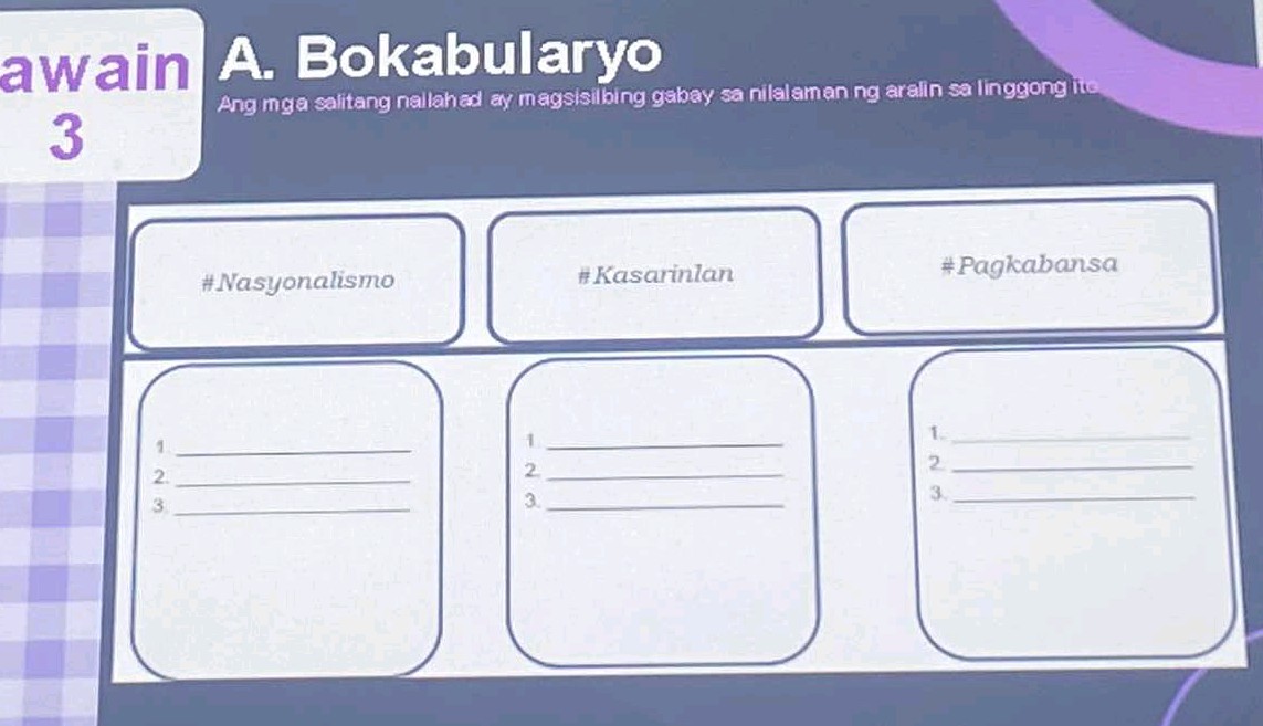 Gawain A Bokabularyo 3 Ang mga salitang | StudyX
