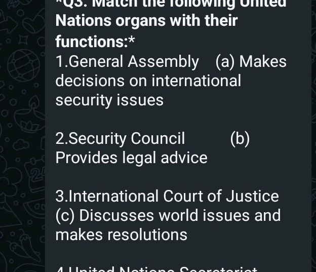 Q3 Match the following United Nations organs | StudyX