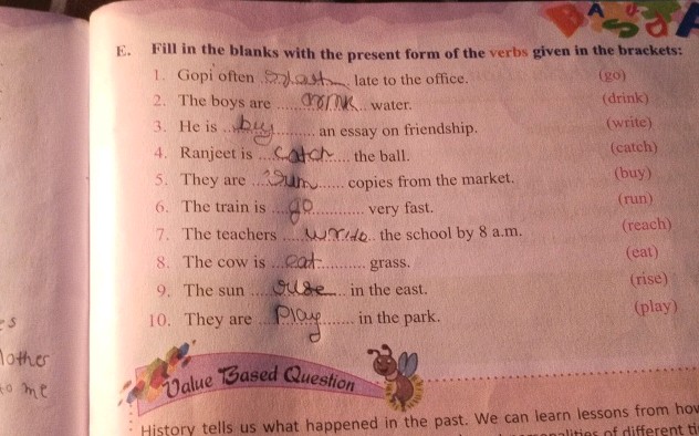 E Fill in the blanks with the present form | StudyX