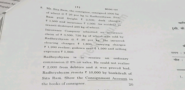 Mr Sita Ram the consignor consigned 1000 kg | StudyX