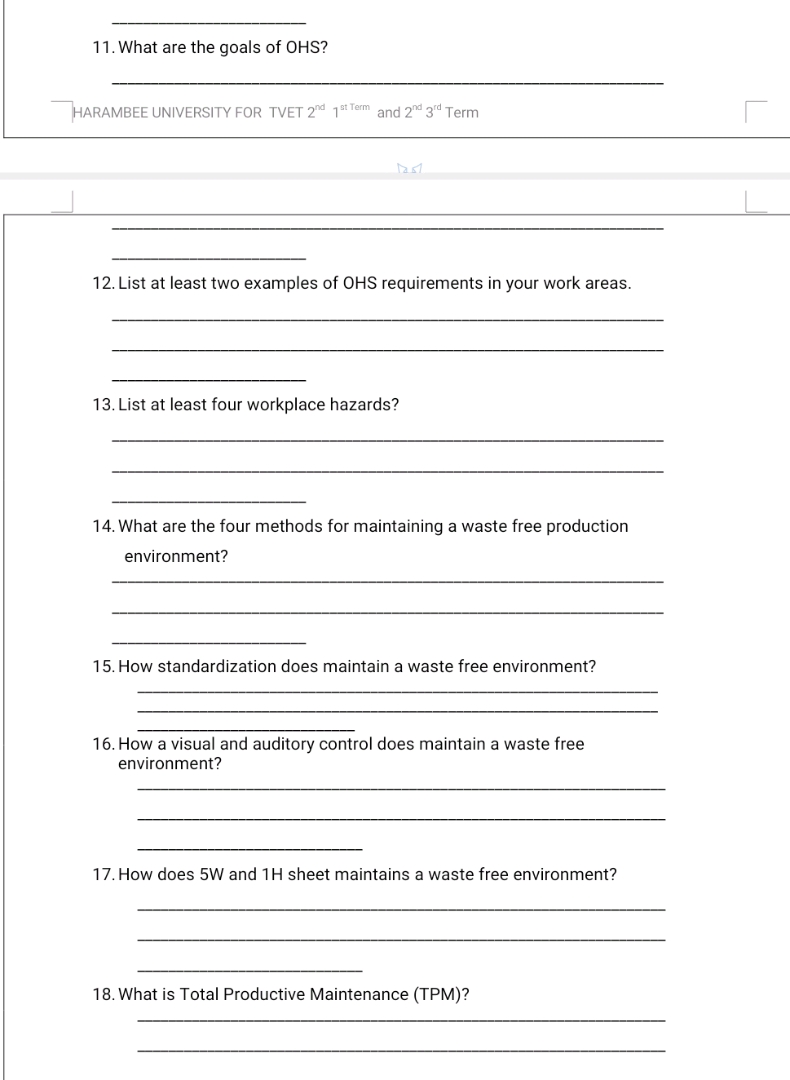 11 What are the goals of OHS 12 List at | StudyX
