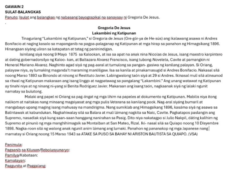 GAWAIN 2 SULAT-BALANGKAS Panuto Isulat ang | StudyX