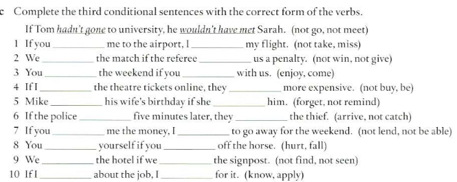 Complete the third conditional sentences | StudyX