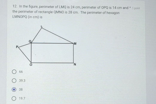 12 In the figure perimeter of LMQ is 24 cm | StudyX