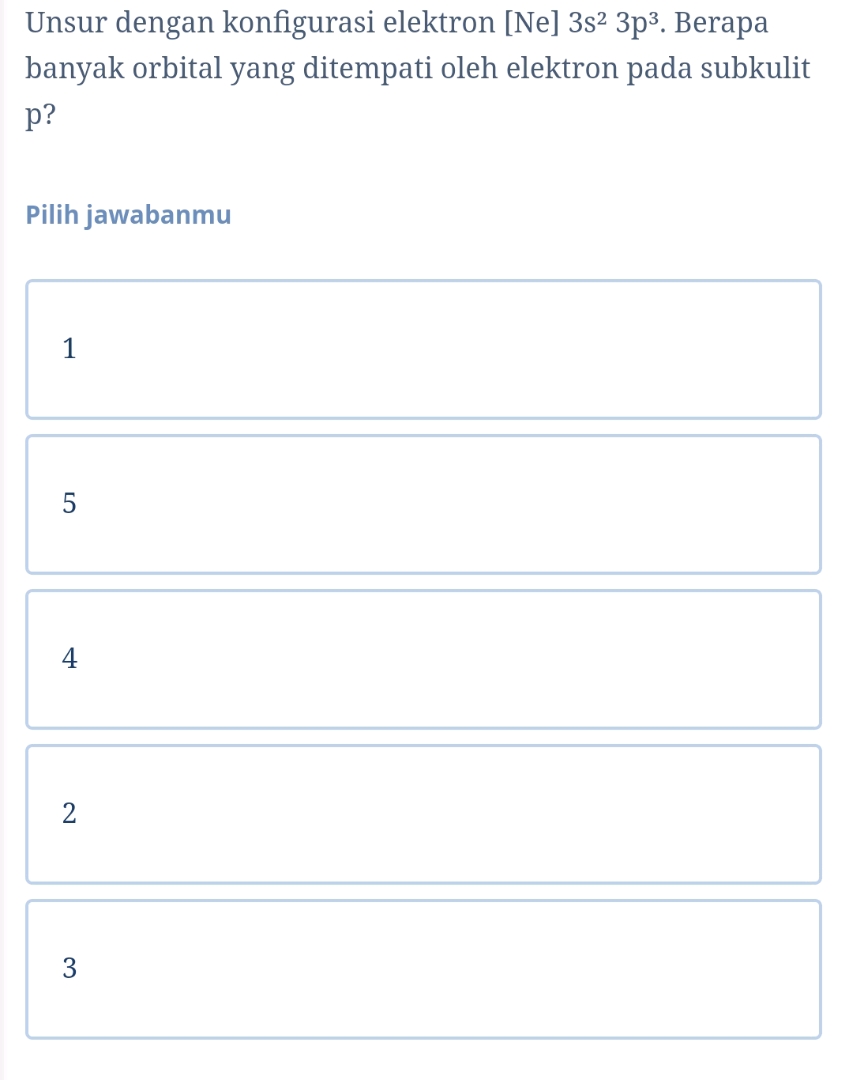 Unsur dengan konfigurasi elektron Ne 3s2 3p3 | StudyX