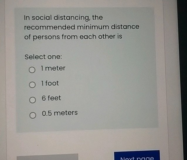 In social distancing the recommended minimum | StudyX