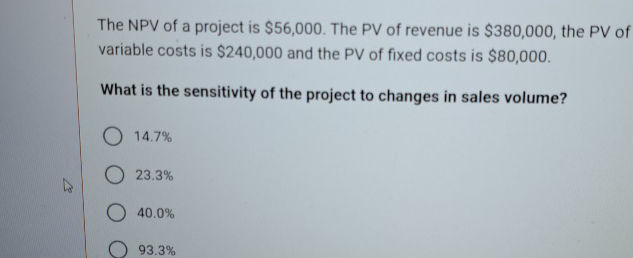 The NPV of a project is 56000 The PV of | StudyX