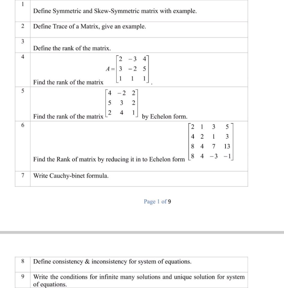 1 Define Symmetric and Skew-Symmetric matrix | StudyX