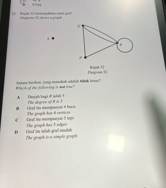 32 Rajah 32 menunjukkan suatu graf Diagram | StudyX