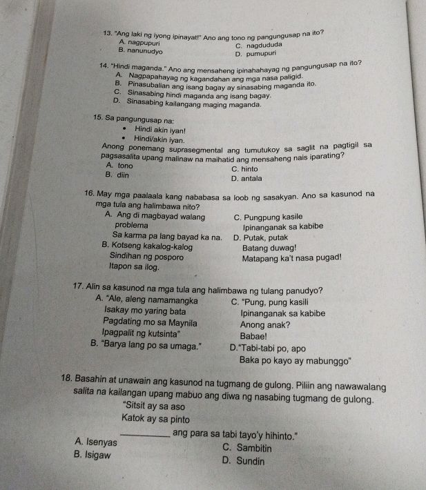 13 Ang laki ng iyong ipinayat Ano ang tono | StudyX