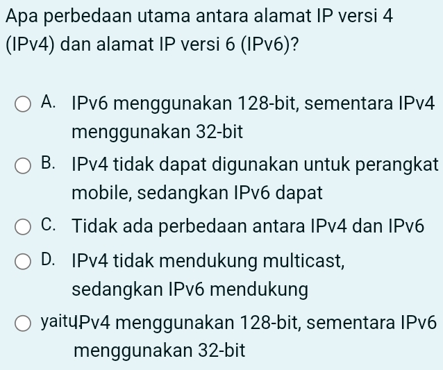 Apa perbedaan utama antara alamat IP versi 4 | StudyX