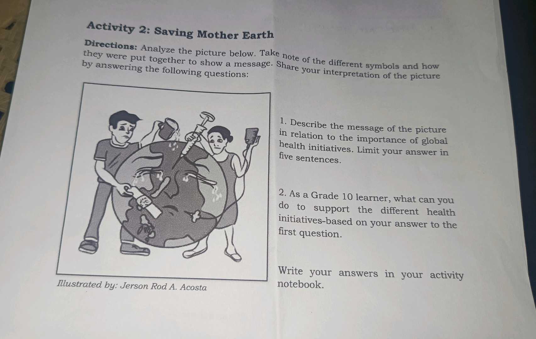 Activity 2 Saving Mother Earth Directions | StudyX