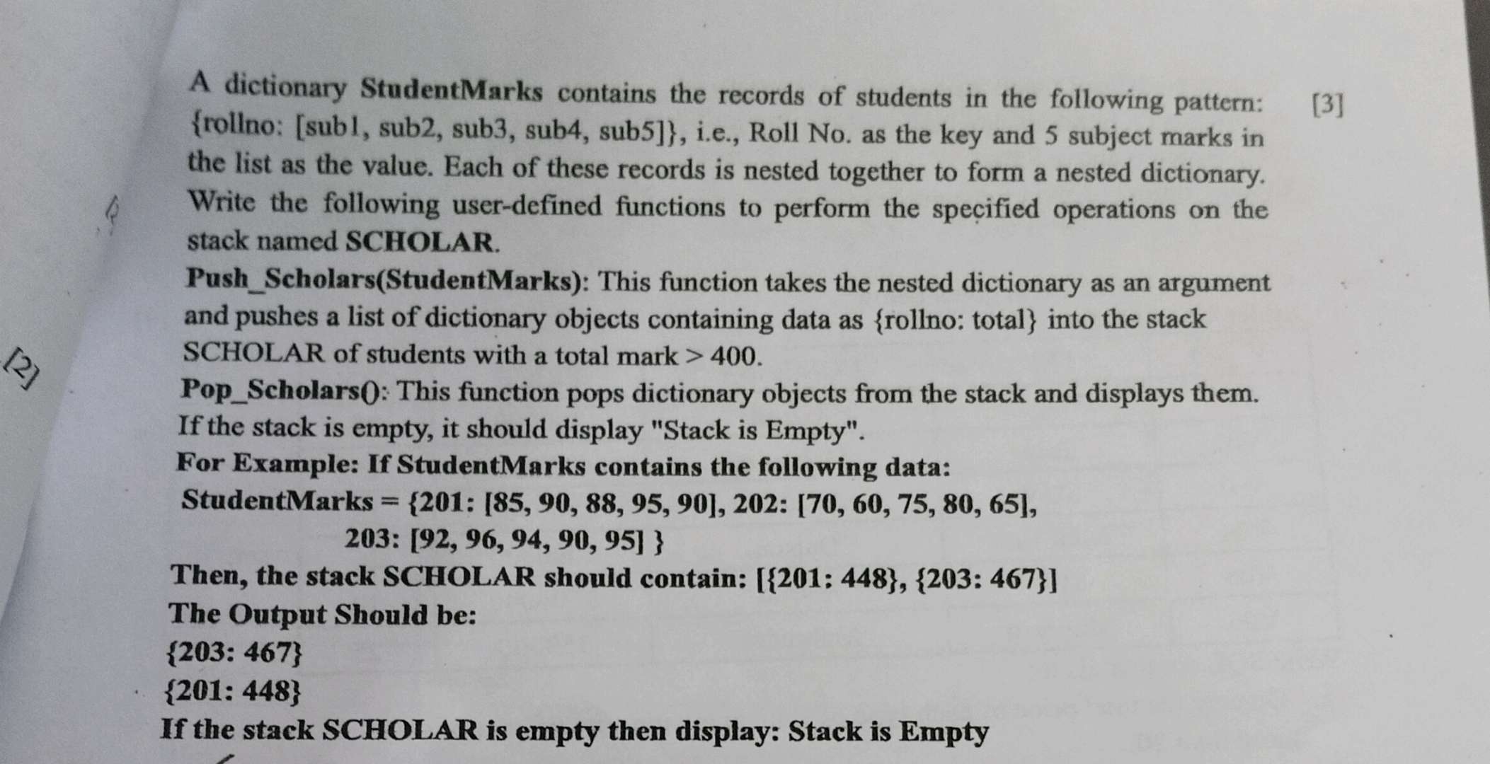 A dictionary StudentMarks contains the | StudyX