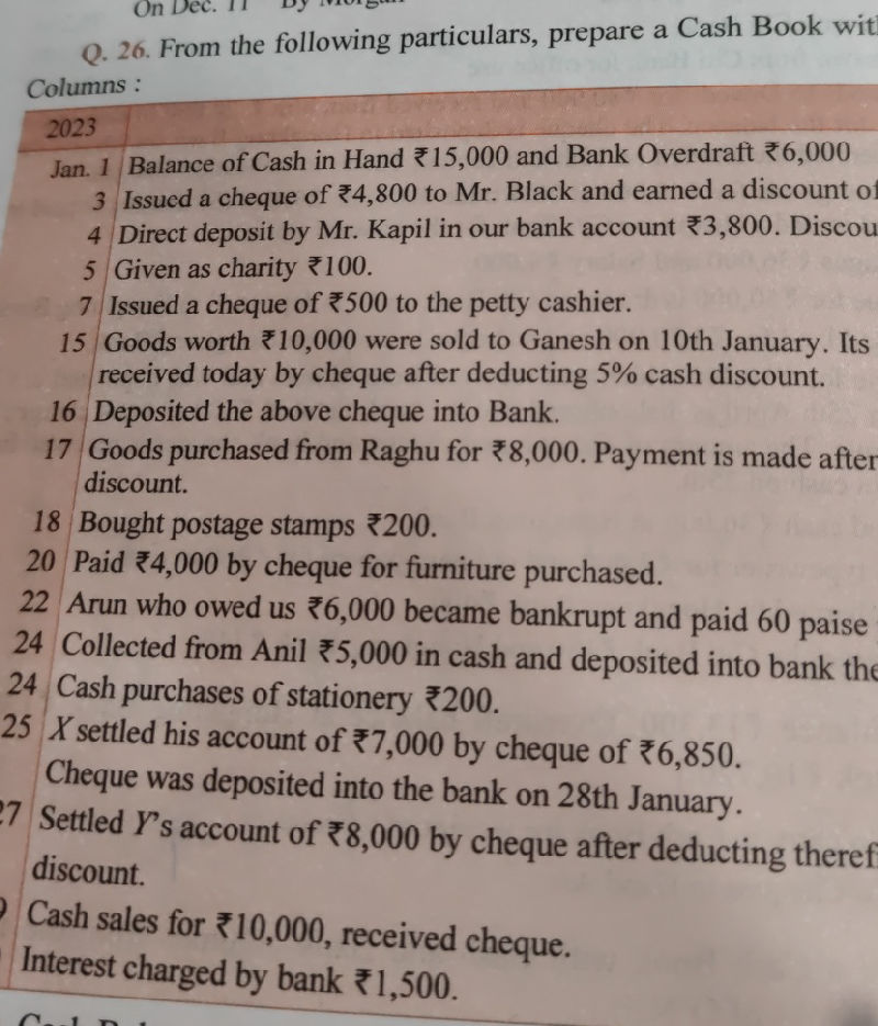 Q 26 From the following particulars prepare | StudyX