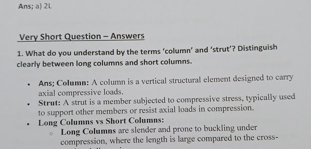 1 What do you understand by the terms column | StudyX