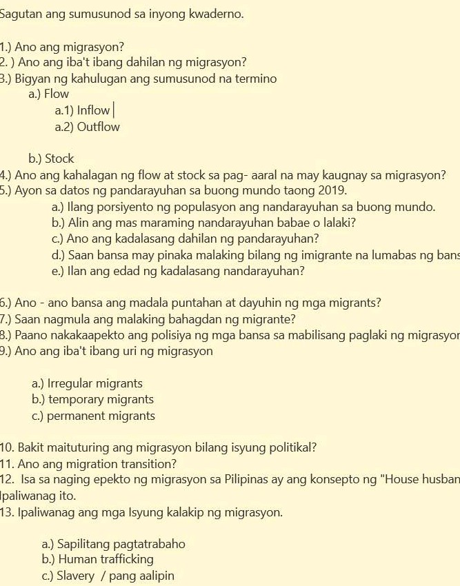Sagutan ang sumusunod sa inyong kwaderno1) | StudyX