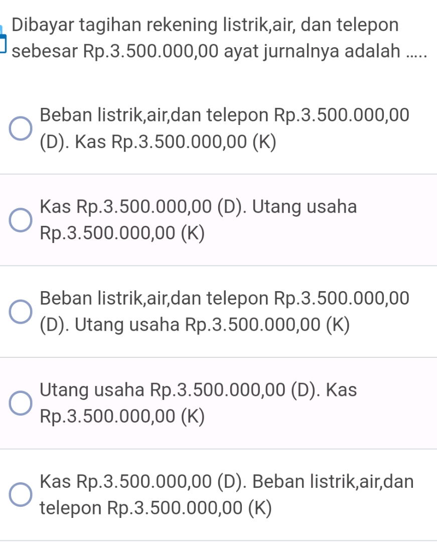 Dibayar tagihan rekening listrikair dan | StudyX