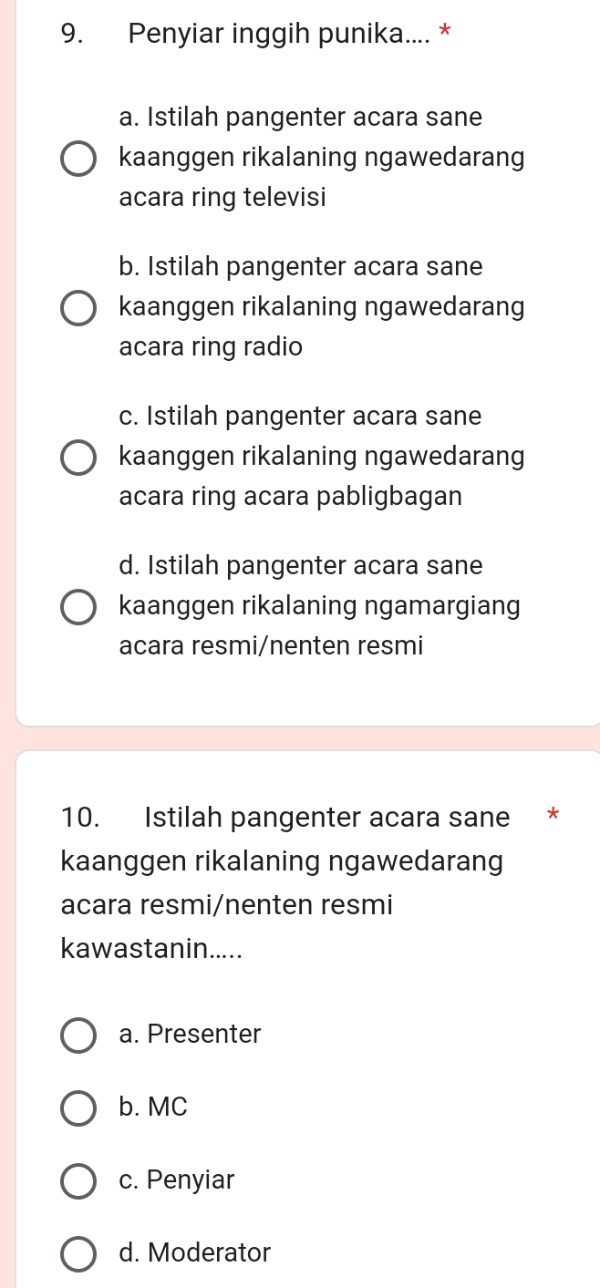 9 Penyiar inggih punika a Istilah pangenter | StudyX