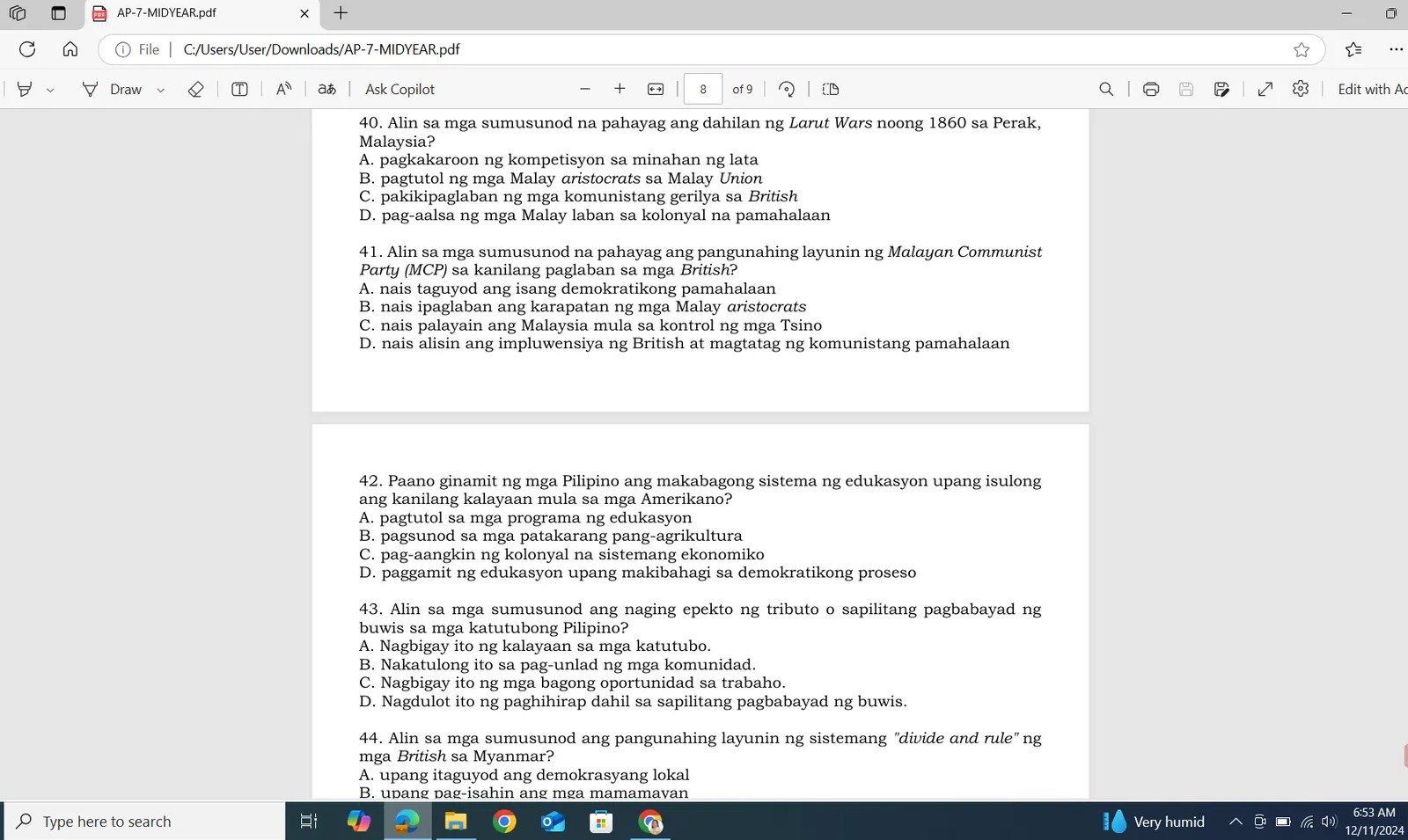 40 Alin sa mga sumusunod na pahayag ang | StudyX