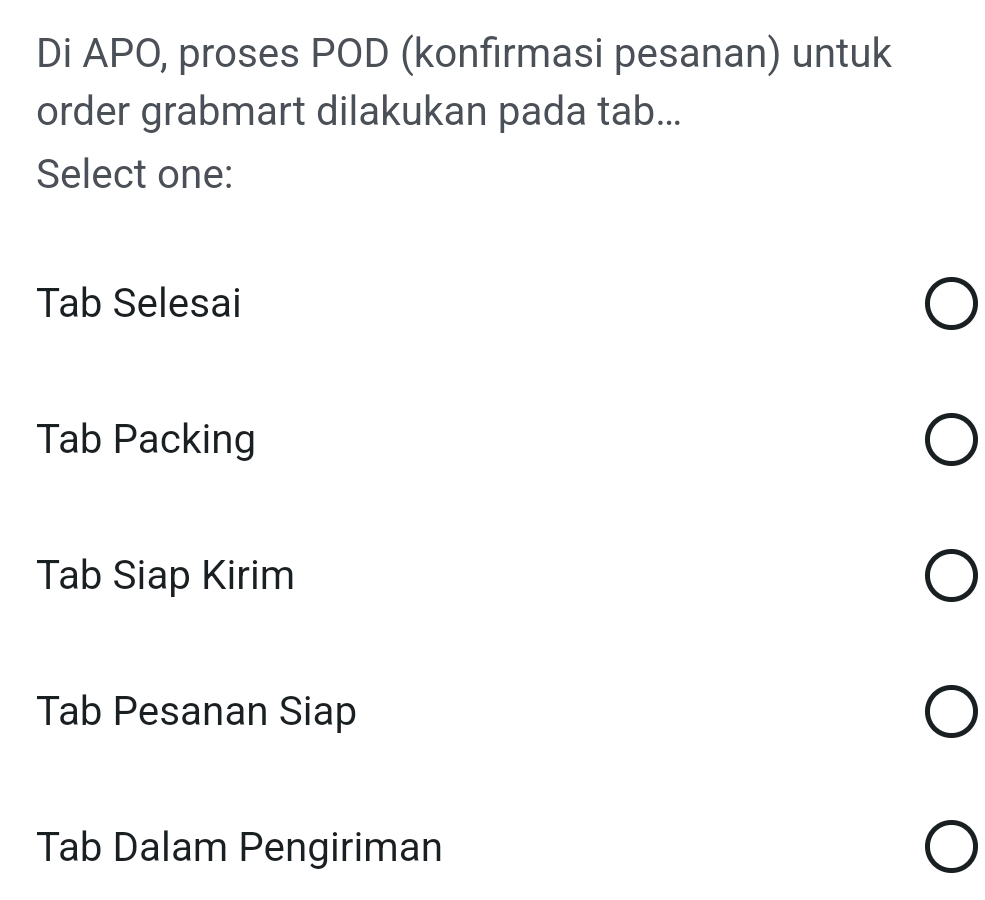 Di APO proses POD (konfirmasi pesanan) untuk | StudyX