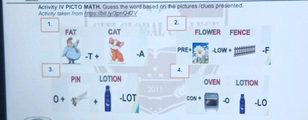 Activity IV PICTO MATH Guess the word based | StudyX