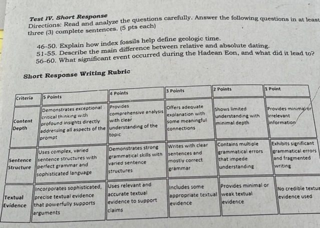Test IV Short Response Directions Read and | StudyX