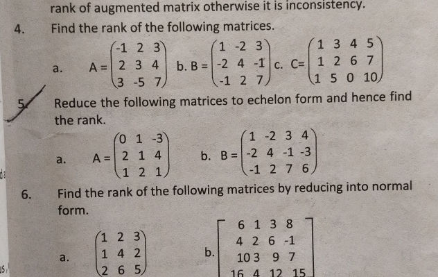 4 Find the rank of the following matrices a | StudyX