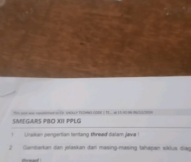 1 Uraikan pengertian tentang thread dalam | StudyX