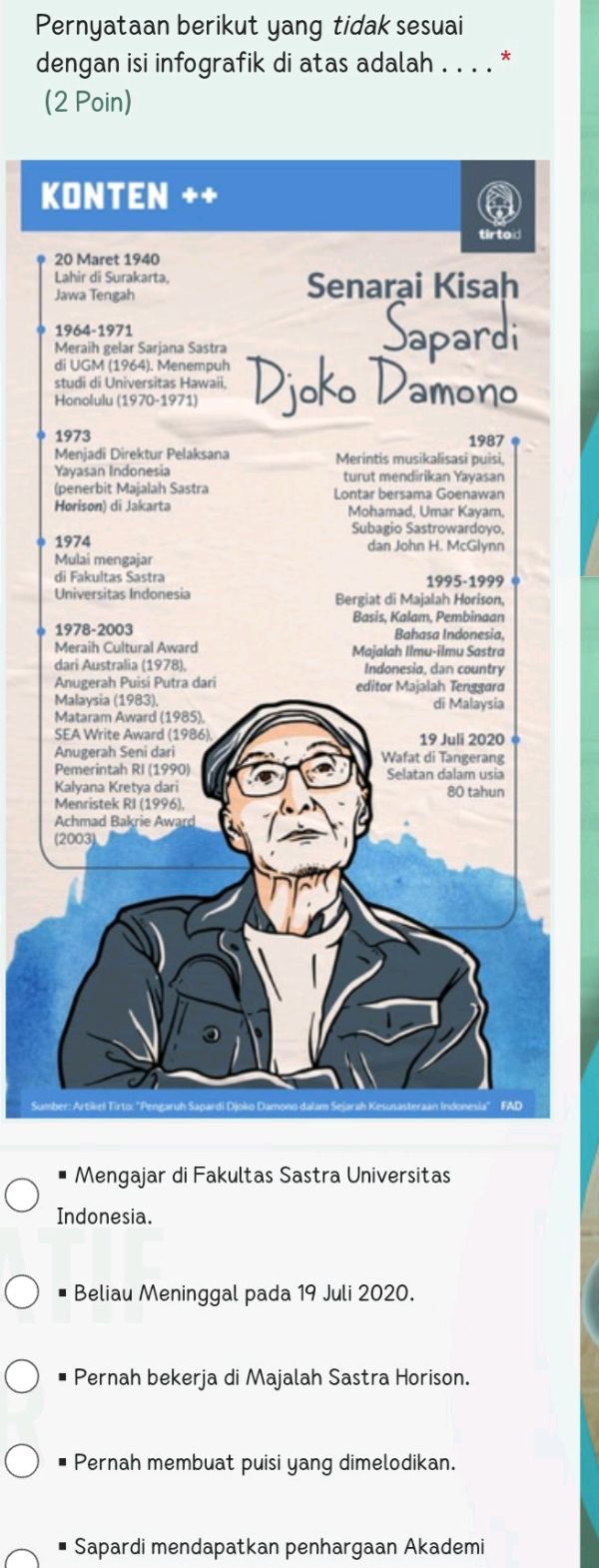 Pernyataan berikut yang tidak sesuai dengan | StudyX