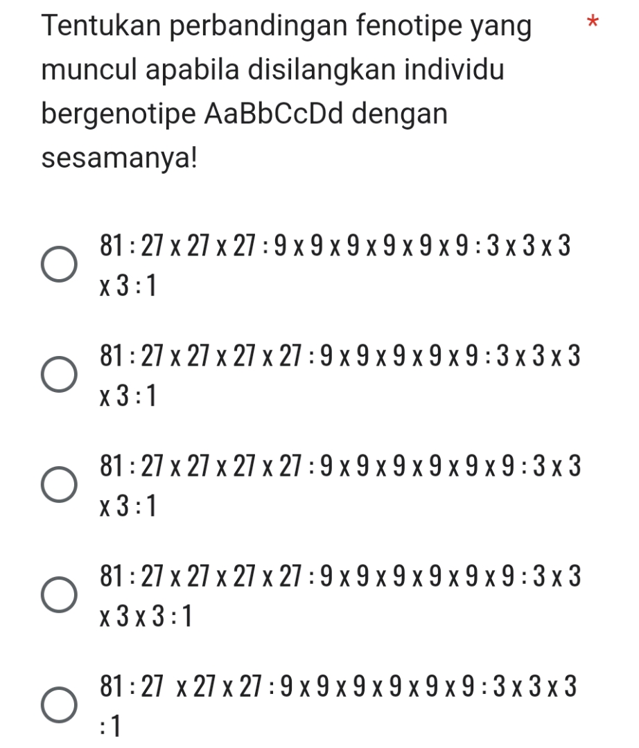 Tentukan perbandingan fenotipe yang muncul