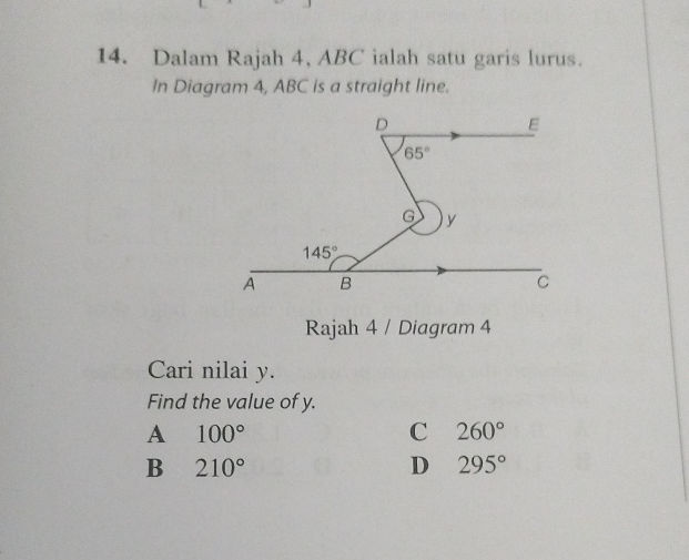 14 Dalam Rajah 4 ABC ialah satu garis lurus | StudyX