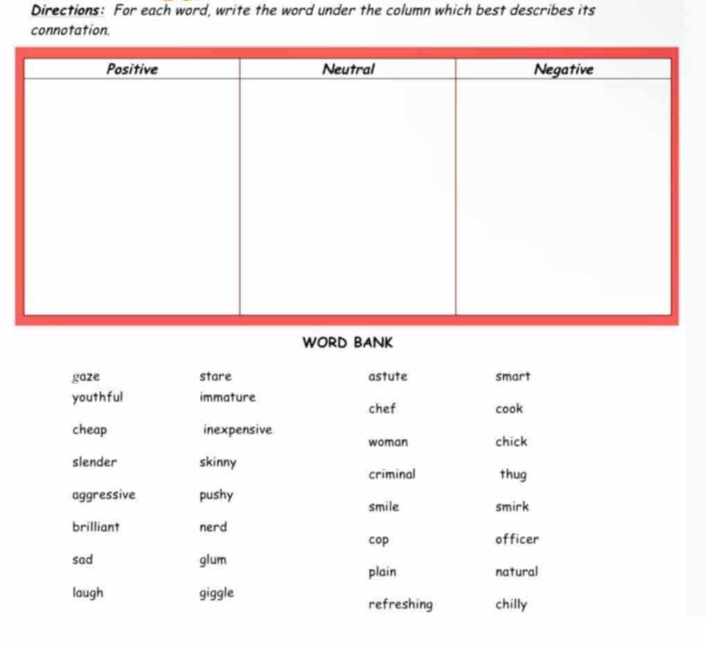 Directions For each word write the word | StudyX