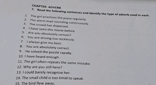 CHAPTER-ADVERB 7 Read the following | StudyX