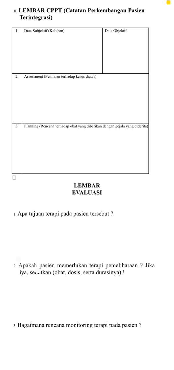 II LEMBAR CPPT (Catatan Perkembangan Pasien | StudyX
