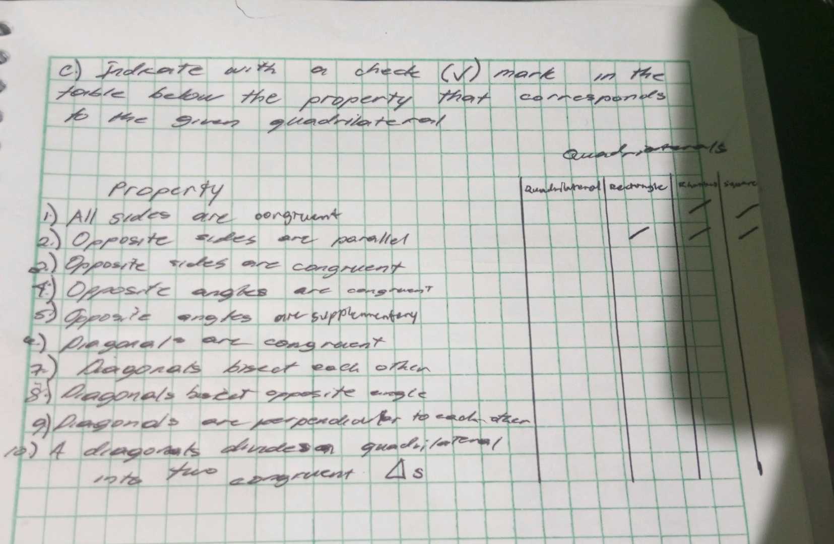c Indicate with a check mark in the table | StudyX