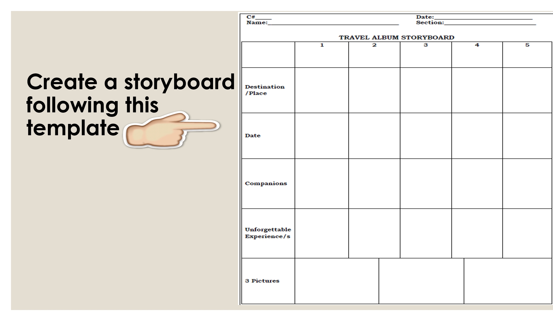 Create a storyboard following this template | StudyX