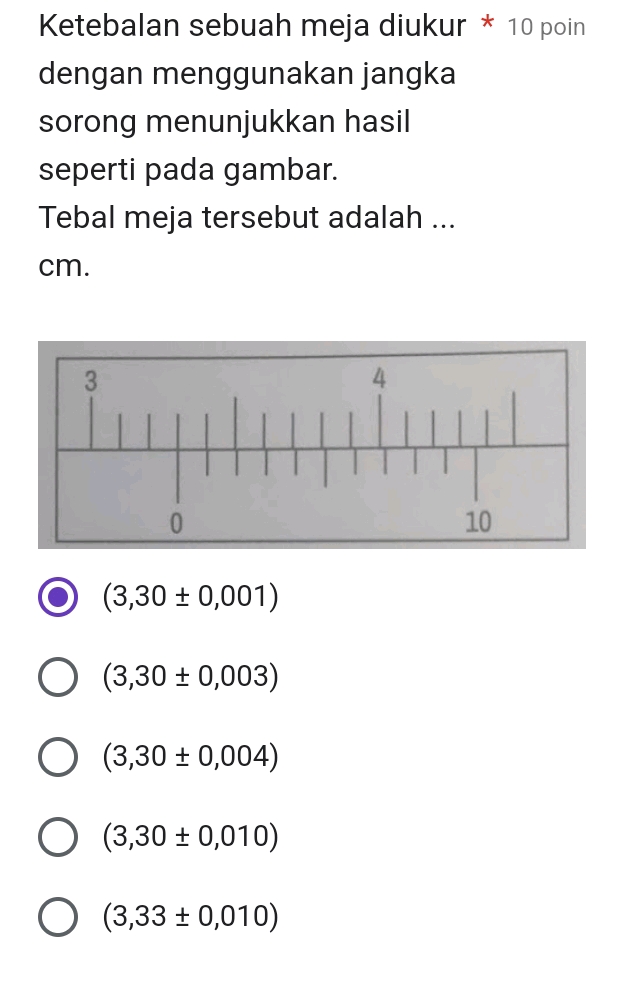 Ketebalan sebuah meja diukur dengan | StudyX