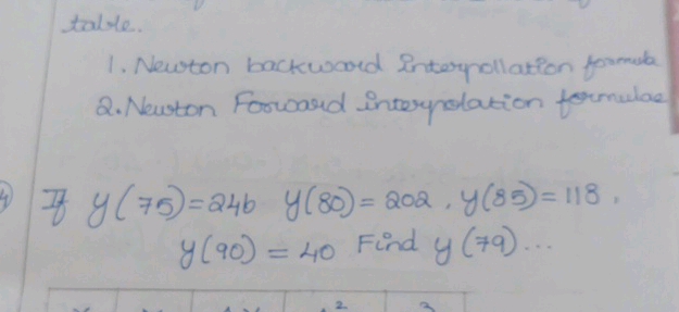 table 1 Newton backward interpolation | StudyX