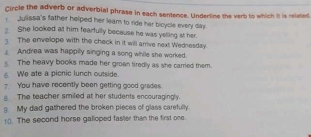 Circle the adverb or adverbial phrase in | StudyX