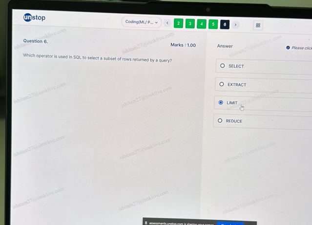 Question 6 Which operator is used in SQL to | StudyX