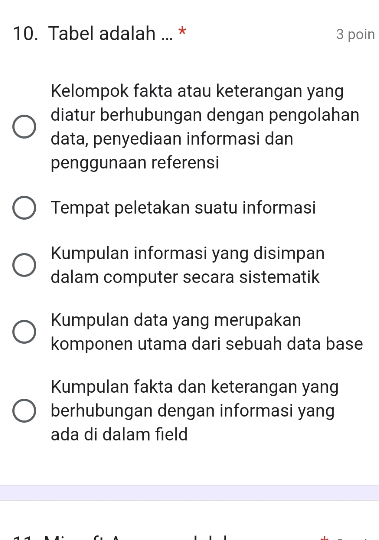 10 Tabel adalah 3 poin Kelompok fakta atau | StudyX