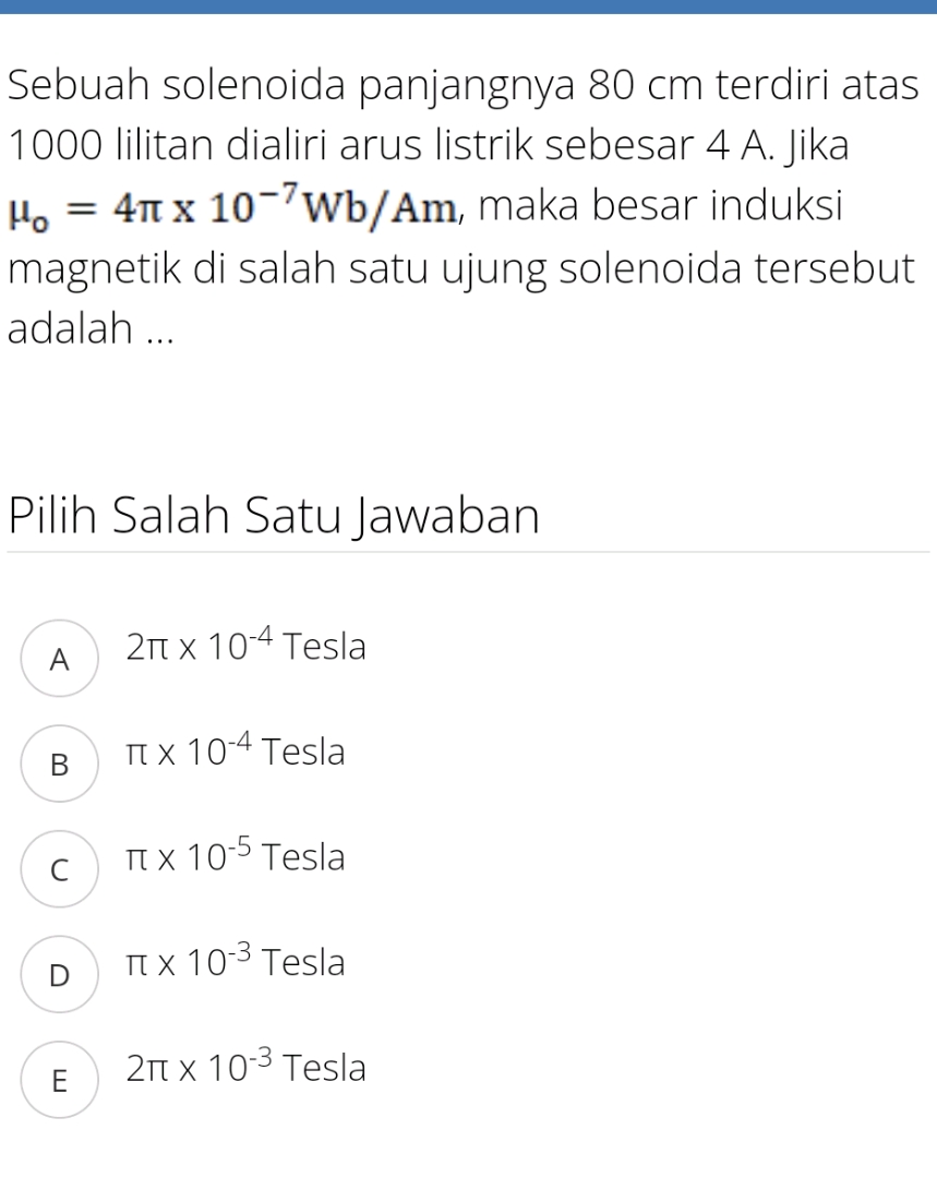 Sebuah solenoida panjangnya 80 cm terdiri | StudyX