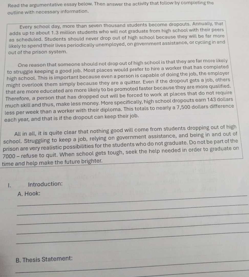 Read the argumentative essay below Then | StudyX