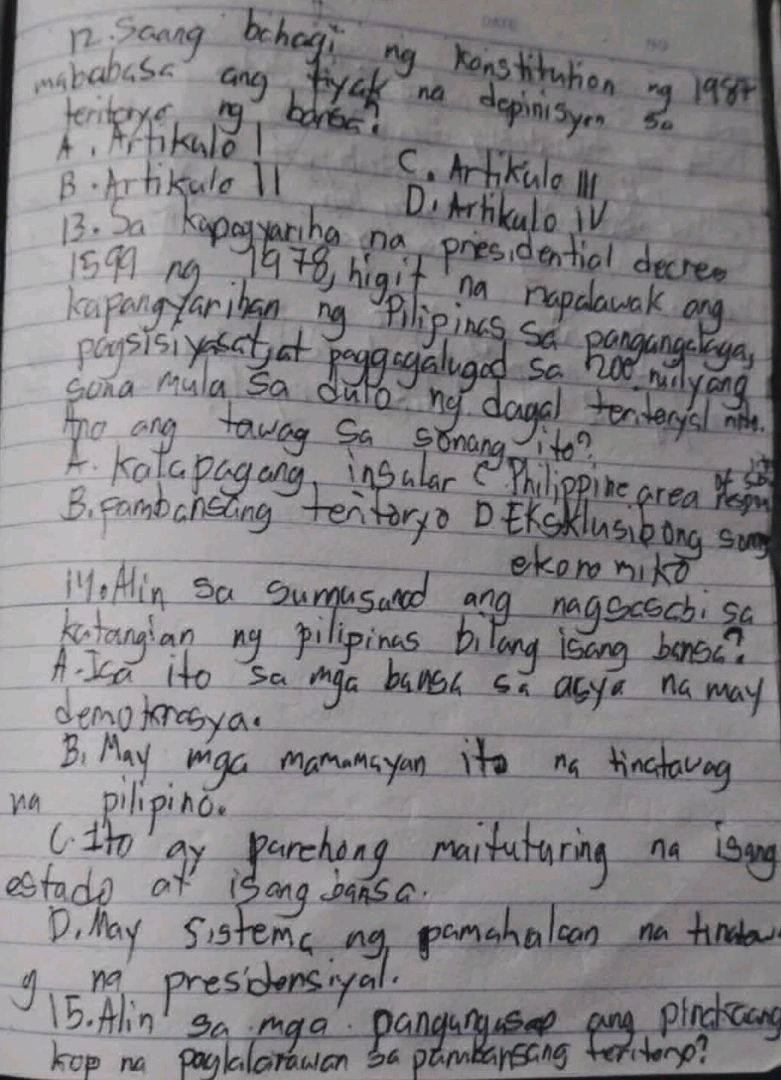 12 Saang bahagi ng konstitution mababasa ang | StudyX