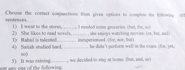 Choose the correct conjunctions from given | StudyX