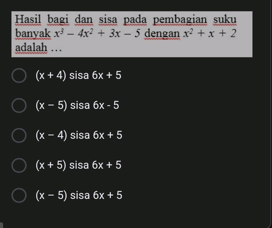 Hasil bagi dan sisa pada pembagian suku | StudyX